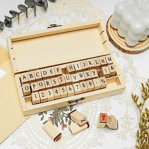 Toptime Letter Stamps, 42Pcs Rubber Alphabet Stamp Set DIY Wooden Stamps with Storage Case, Vintage Number Stamps Mini Symbol Stamps for Crafting, Journaling, Card Making, Scrapbooking, Kids Painting