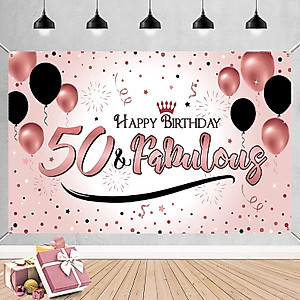50th Birthday Backdrop Banner Black Rose Background Party Decoration for 50th Anniversary Photo Booth Background, 50th Birthday Party Supplies