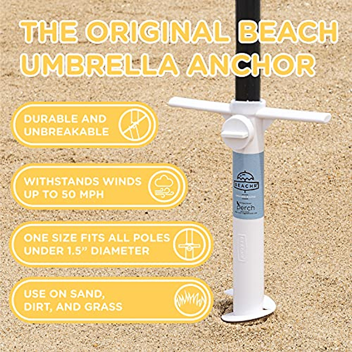 Beachr Parasol Umbrella Sand Anchor - Heavy Duty Outdoor Umbrella Base with Ground Anchor Screw | For Beach Tent, Sun Shelter, Sun Protection, Shade, Strong Winds | One Size Fits All