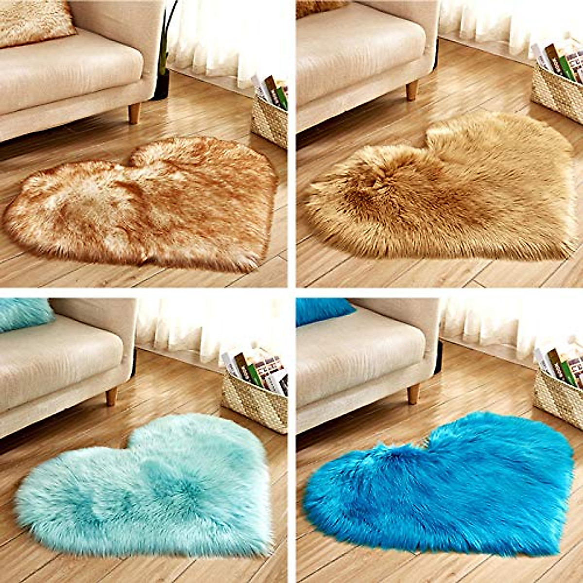 Firlar Faux Fur Non Slipping Bedroom Heart Shape Carpet, Heart Shaped Anti-skidding Plush Rug/Foot Pad/Chair Pad for Living Room Sofa Floor Bedroom Home Decor Rugs,(11.8x15.7in, Red)
