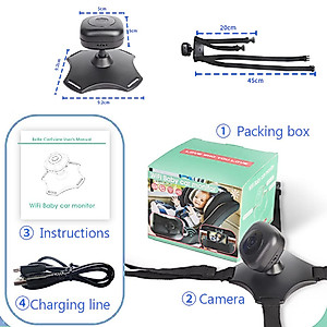 Baby Car Mirror, WIFI Wireless Baby Car Camera, Baby mirror for car, HD 1280P Camera Rear Facing Car Seat Mirrors, Safety Car Seat Mirror for Rear Facing Toddler Infant Child with Night Vision - Black