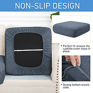 hyha Jacquard Couch Cushion Covers, Magic Sofa Slipcovers Washable, Diamond Lattice, Stretch Covers for 3 Cushion Couch for Sectional Sofa (3 Pieces, Grey)