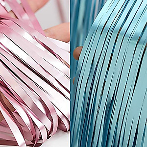 Metallic Tinsel Foil Fringe Curtains Baby Shower Gender Reveals Party Decoration Supplies Glitter Streamers for Party Photo Backdrop Wedding Decor Pink and Blue 2 Packs W 3.2 ft x H 9.8 ft