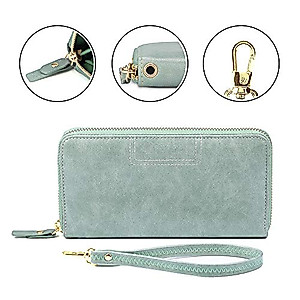 FT FUNTOR Wristlet Wallet for Women, Ladies Zip around Wallet PU Vegan Leather Clutch Bifold Long Purse Phone Card Holder Organizer Green