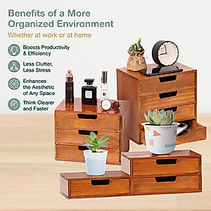 4-piece Drawer Cabinet Bundle Set - Modern Mahogany Wood Stackable Drawer Units - Multi-level Drawer Desktop Storage Organizers - Countertop Drawer Cabinets for Mix and Match (4-Pack)