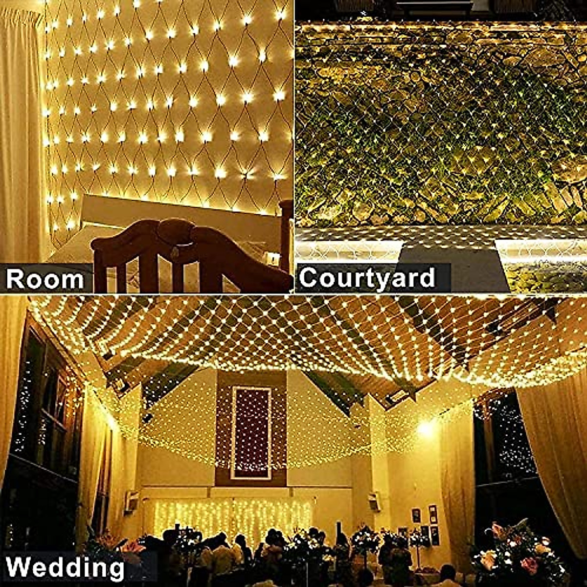 QDY -Net Lights Outdoor Mesh Lights LED Bush Lights 8 Modes Decor Lights for Home Fence Garden Roof Window Indoor Decoration,2 Warm White,6x4m 880LED