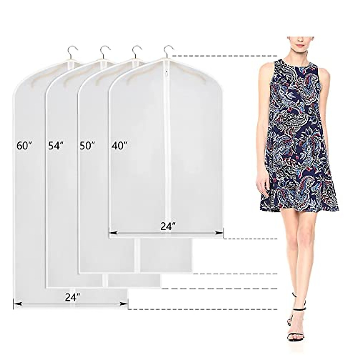 Univivi Clear Garment Bags for Hanging Clothes 60 inch Clear Dress Bags for Storage 6Pack Suit Cover for Long Gown Coat