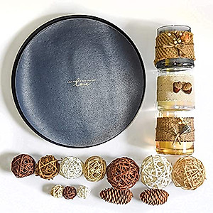 Le Sens Amazing Home Jar Candle Holder Set House Decor Centerpiece 11 inches, Festive Wedding Rustic Family Candles Marriage Ceremony Jar Candles Burlap Lace Pinecones Scented Candle Set (Rattan)