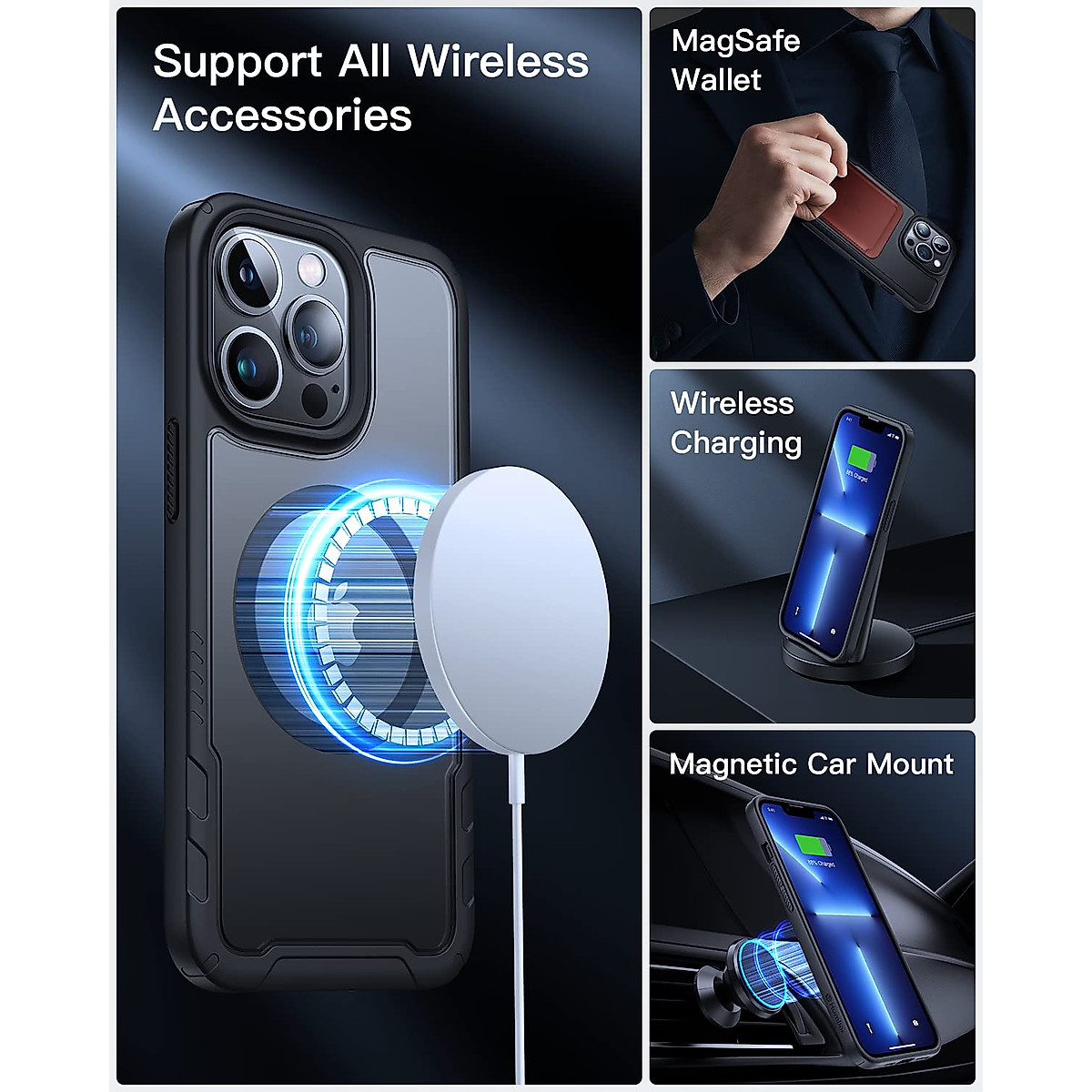 Humixx Magnetic Designed for iPhone 13 Pro Max Case, [12FT Mil-grade Drop Tested] [Compatible with MagSafe]Shockproof Translucent Matte Slim Protective Case for iPhone 13 Pro Max Phone Case 6.7" Black