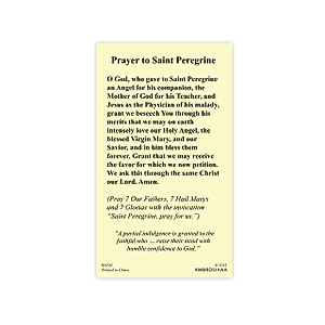 Saint Peregrine Religious Holy Card- Cardstock Card with Prayer to St Peregrine on the back (10 pack)