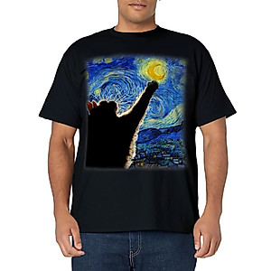 Van Gogh Starry Night Cat T-Shirt - Classic Fit, Cat Lover/Mom/Dad Gift, Black Crew Neck
