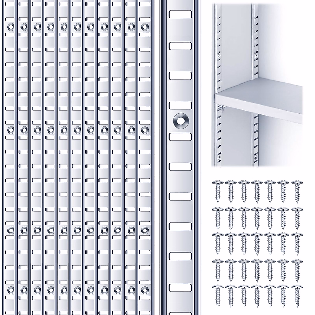YVTCRTCW 12 Pack Shelf Pilaster with Screws, Stable Structure 39 inch Thicken Metal Mortise Mount Shelf Rail, Lengthen Adjustable Wall Shelves for Wall Shelving System Closet Organization, Silver
