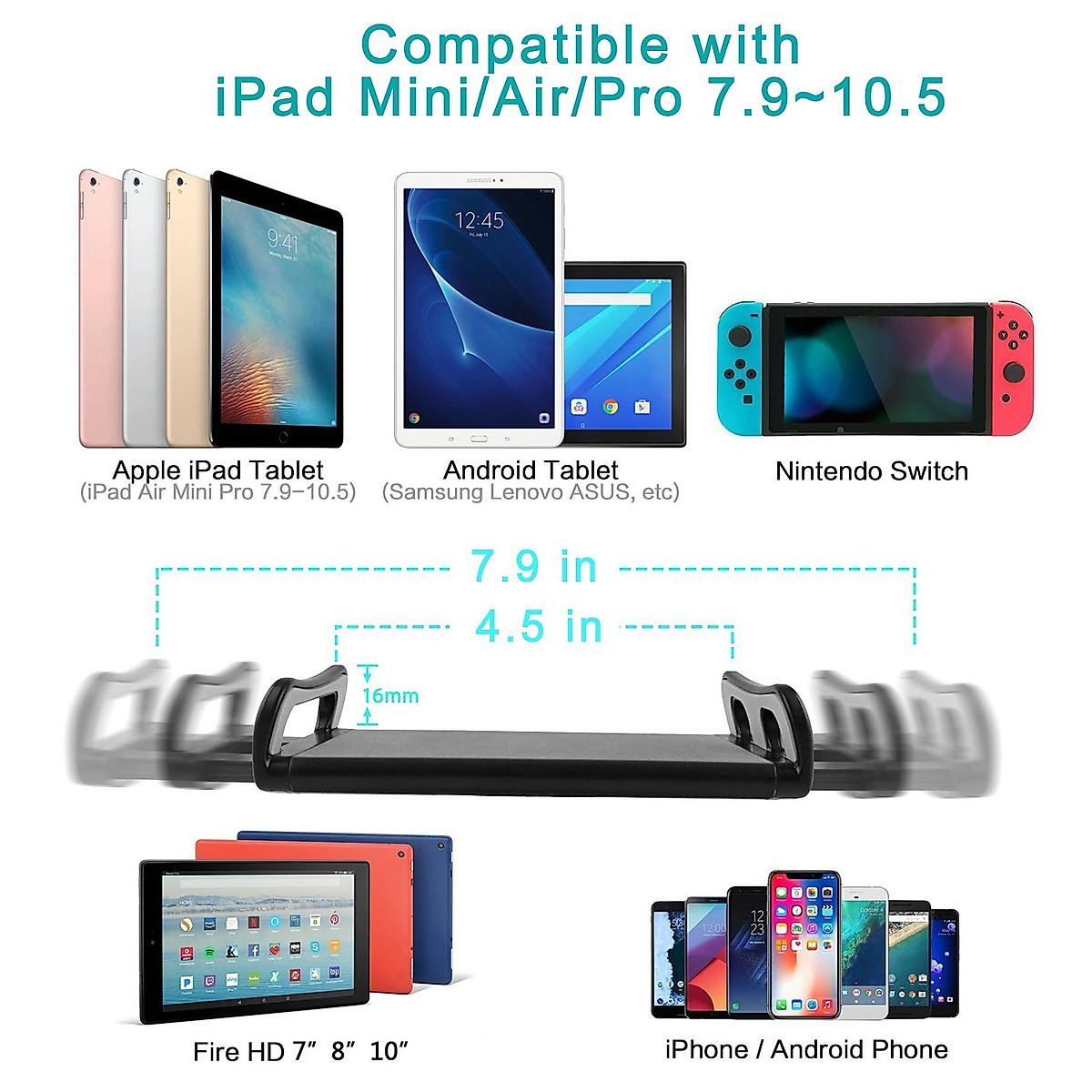 Tablet Arm Mount Stand Holder, Nintendo Switch Stand with Sturdy Aluminum Arm for iPad,iPad air,iphoneX,iphone 8/7,Samsung Galaxy