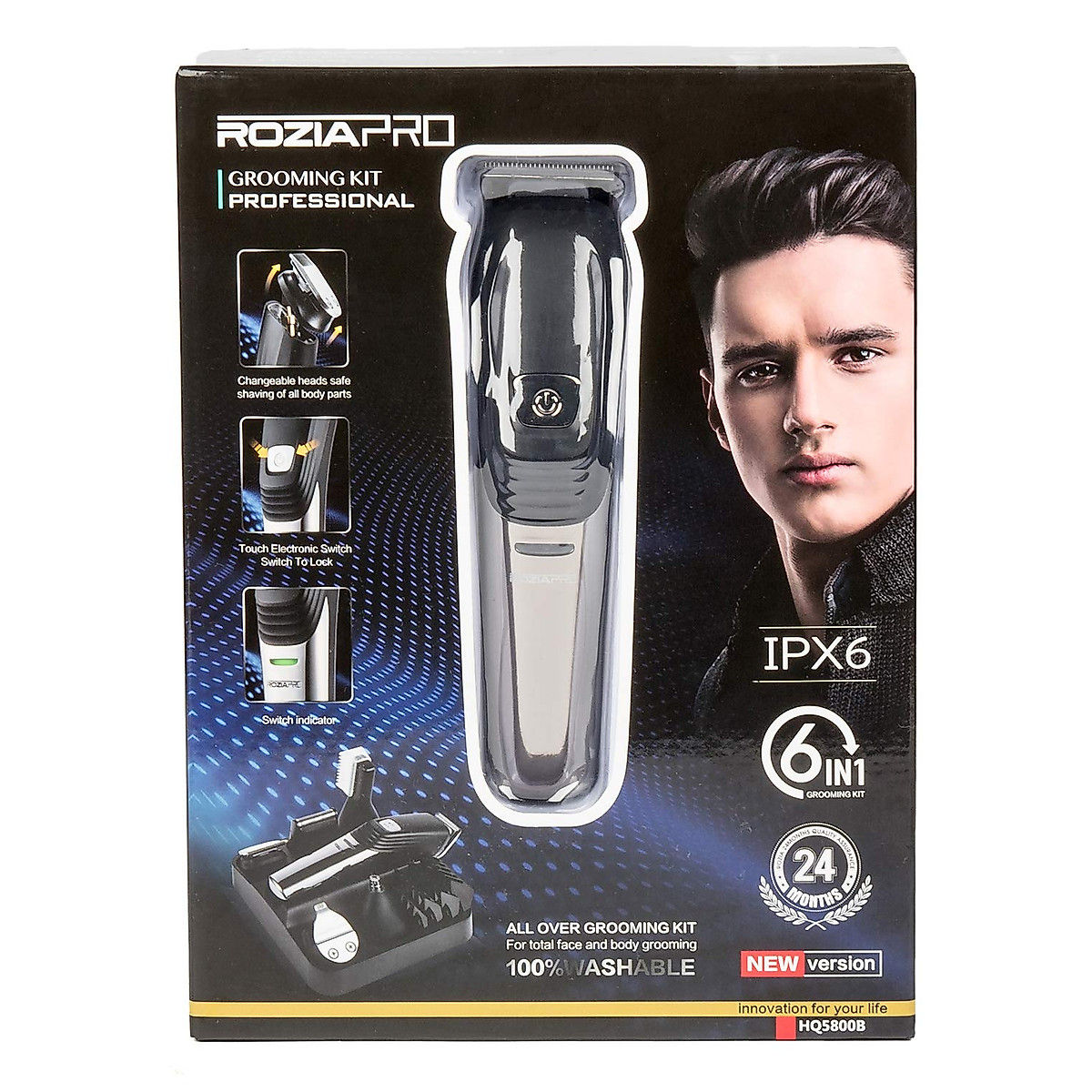 Hair Clippers for Men Beard Trimmer 6 in 1 Hair Trimmer Pro Haircut Kit Cordless USB Charging Rechargeable Waterproof Low Noise