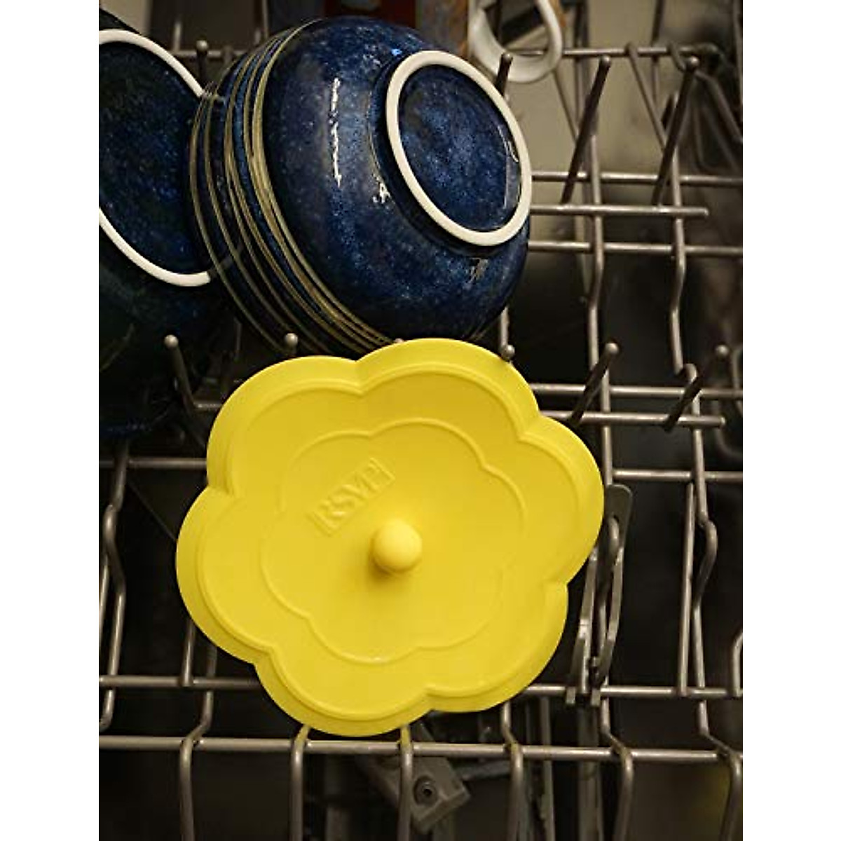 RSVP International Yellow Silicone Flower Kitchen Stopper, 6" | Sink Plug | Water-Tight Seal | Durable Silicone Withstands Hot Water | Dishwasher Safe