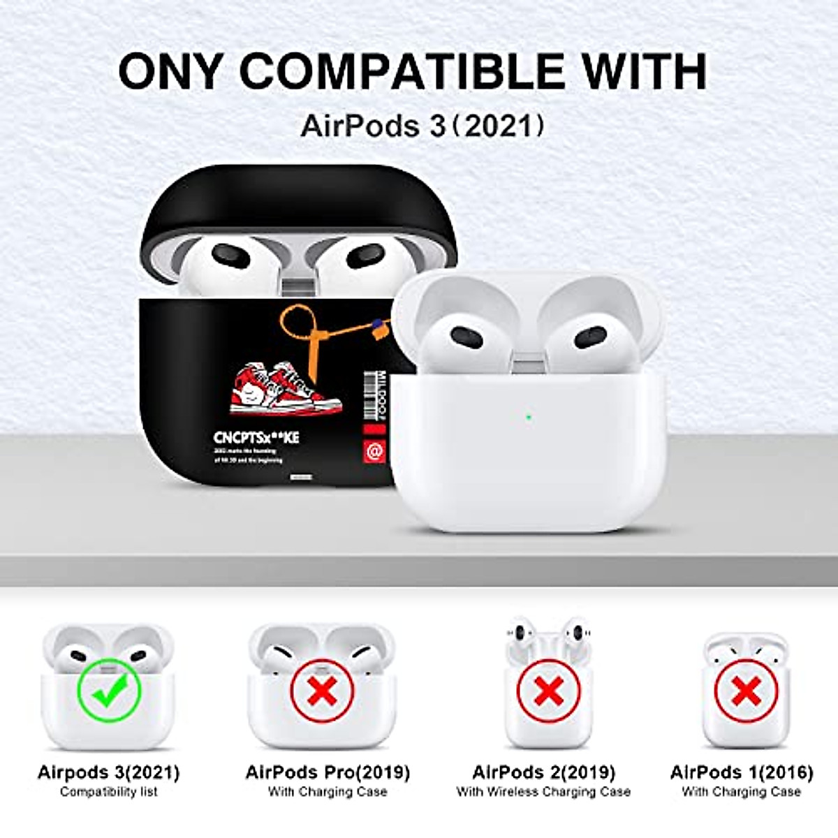 EJMM for Airpods 3rd Generation Case, Cool Sports Shoes Design TPU Protective Accessories Skin with Keychain Compatible with Airpods 3rd Generation for Men Boys Teen Girls,Black Red Shoes