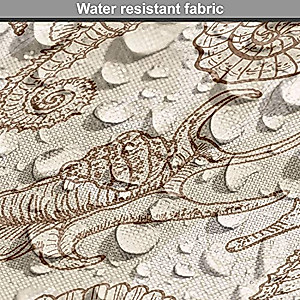Lunarable Beige Fabric by The Yard, Retro Nautical Underwater Themed Print with Seashell Shellfish Seahorse Elements, Decorative Fabric for Upholstery and Home Accents, 3 Yards, Beige Brown