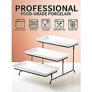 Gomakren 3 Tier Serving Trays Stand Porcelain Serving Platters 12 Inch White Serving Plates Dinner Platters for Appetizer Snack Fruit Cup Cake Server Tray Display Serving Dishes for Entertaining
