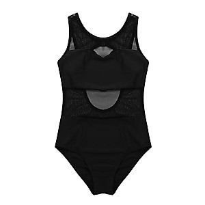 iiniim Girls Strappy/Mesh Back Team Basic Gymnastics Ballet Dance Camisole Leotard Athletic Sports Tank Tops Cutout Black 8-10