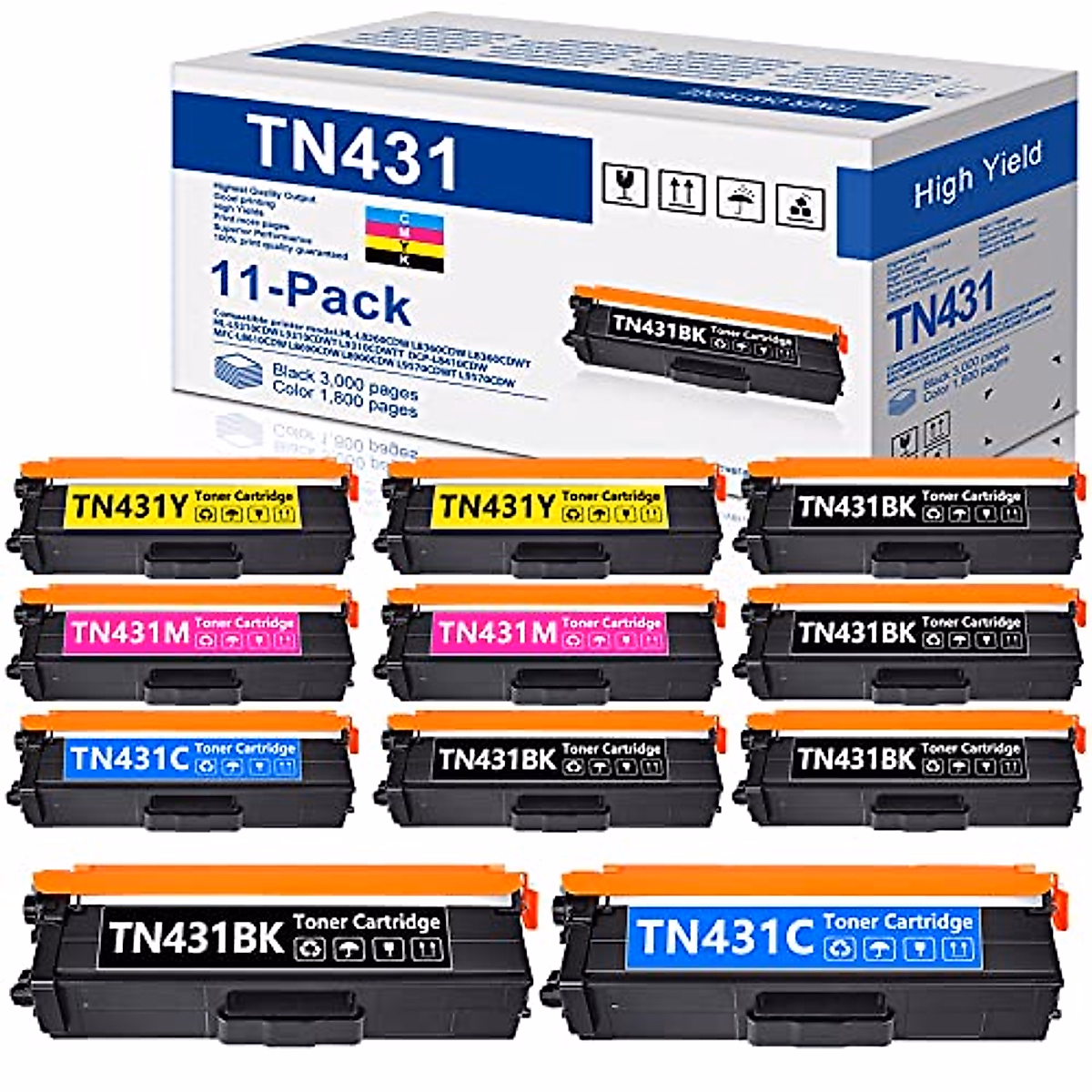 Compatible 11-Pack(5BK+2C+2M+2Y) TN431 TN-431 Toner Cartridge Replacement for Brother HL-L8360CDW MFC-L8900CDW HL-L8360CDWT HLL8260CDW HLL8360CDW MFC-L8610CDW L8360cdw L8900cdw Printer