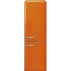 Smeg FAB32 50's Retro Style Aesthetic Bottom Freezer Refrigerator with 12.75 Cu Total Capacity Multiflow Cooling System Adjustable Glass Shelves 24-Inches Orange Right Hand Hinge