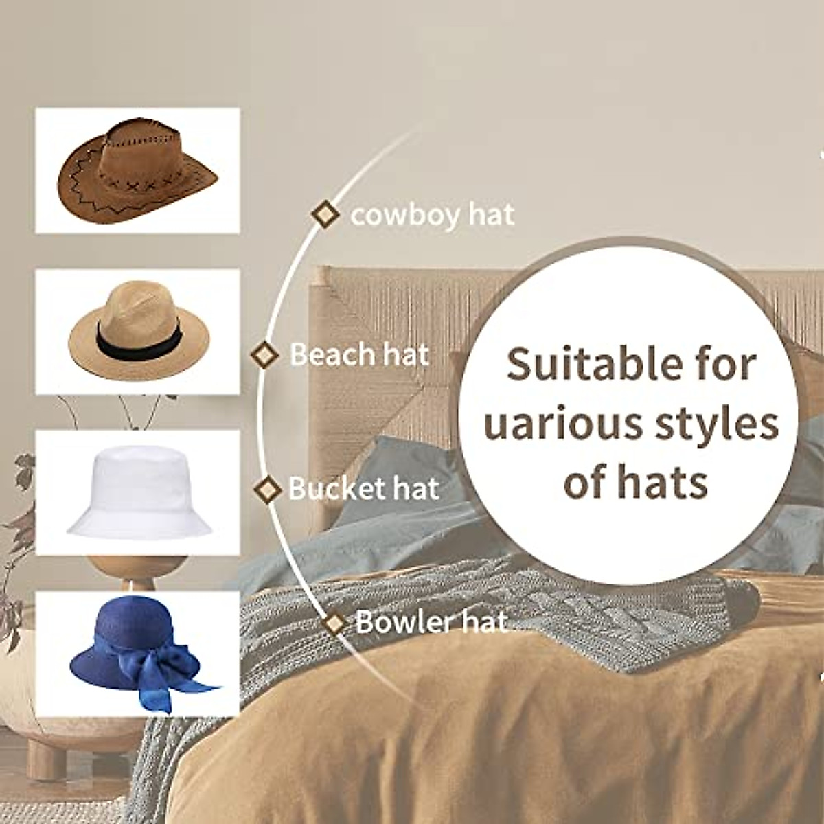 Boho Hat Rack for Wall, Macrame Hat Organizer, Bohemian Women Hand Weaving Hat Storage Hanger, Wooden Display Rack Decorative Cap Holder for Wide Brim Caps…