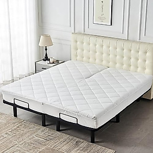 Kingnex Split Top King Mattress Topper for Adjustable Bed with Upper Flex Fluffy Matress Cover Quilted Fitted Mattress Pad with Elastic Pocket 32-34 Split from Head