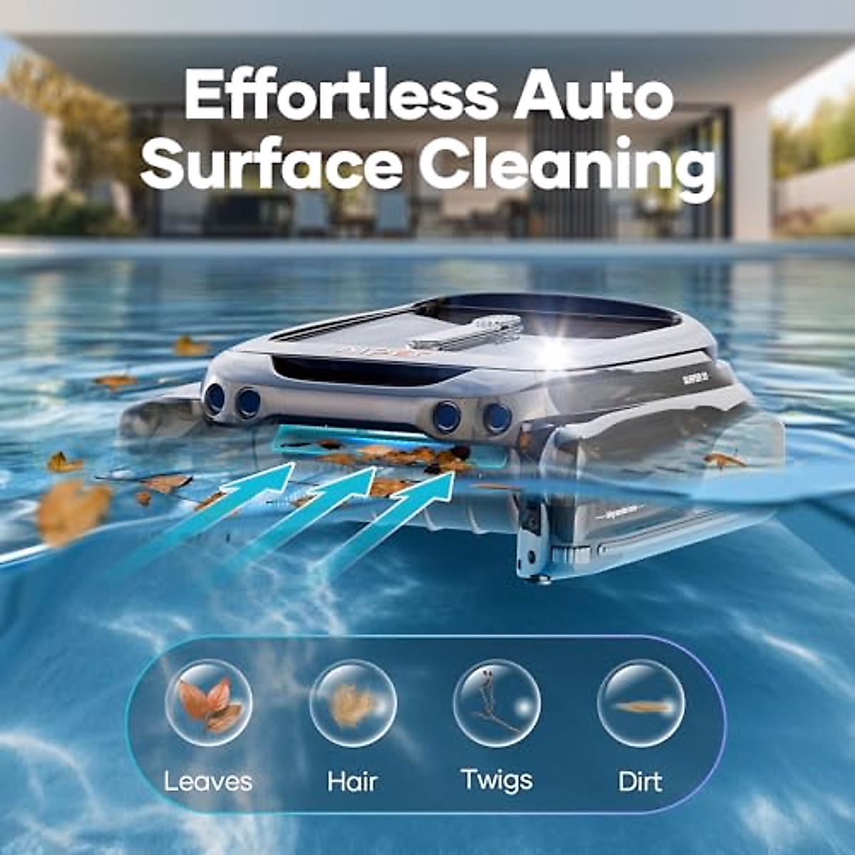 AIPER Solar Pool Skimmer Pool Surface Cleaning Robot with APP Support, Solar Powered and DC Charging for Continuous Cleaning, Pool Temperature Monitor