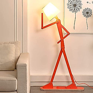 HROOME Cool Creative Floor Lamps Wood Tall Decorative Corner Reading Standing Swing Arm Light for Living Room Bedroom Office Farmhouse Kids Boys Girls Gift - with LED Bulb (Orange)