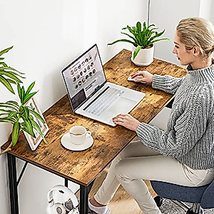 Computer Desk - 55 Inch Home Office Desk Writing Desk Working Study Table Storage Bag & Headphone Hook for Bedroom Wooden Desk, Rustic Brown