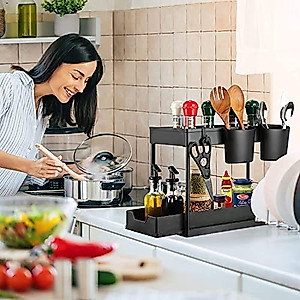 Wohingo 2-Tier Under Kitchen Sink Organizer, Sliding Under Bathroom Cabinet Storage Drawer Organizer with Hooks & Hanging Cup, Multi-Purpose Under Sink Shelf Organizer, 3 Pack