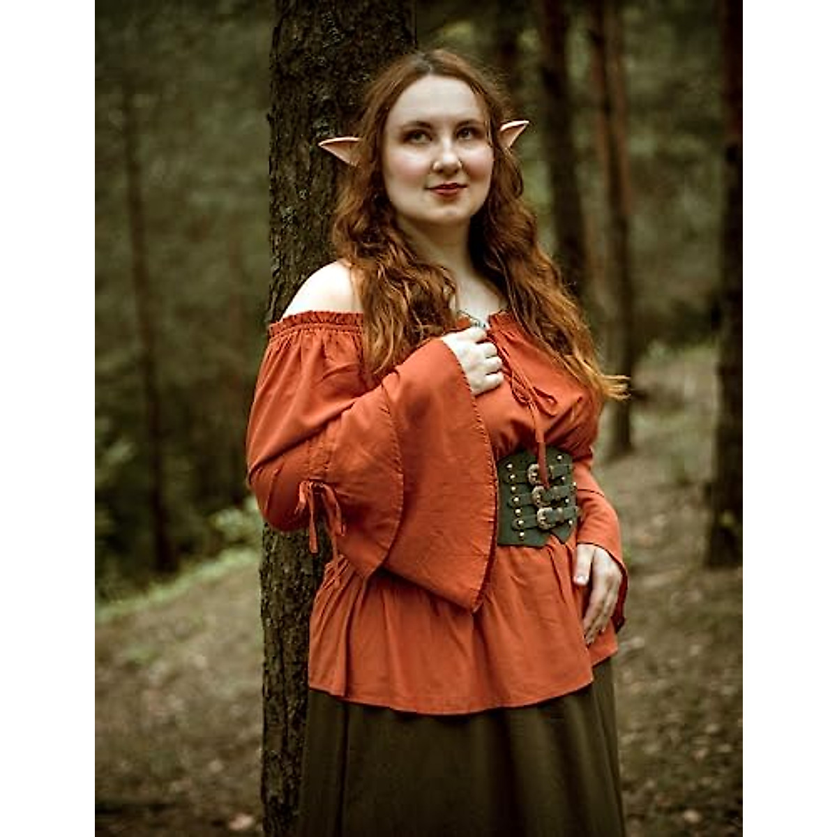 Womens Peplum Tops Boho Renaissance Shirt Bell Sleeve Peasant Blouse Dressy Casual Summer Top Orange 2XL