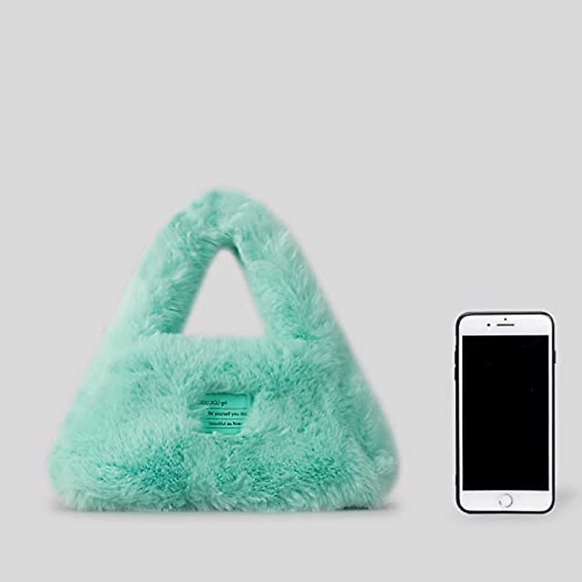 Ladies Small Acrylic Chain Plush Tote Bag,Fashion simple letter shoulder bag,Macaron Color Plush High-End Handbag. (black,One size)