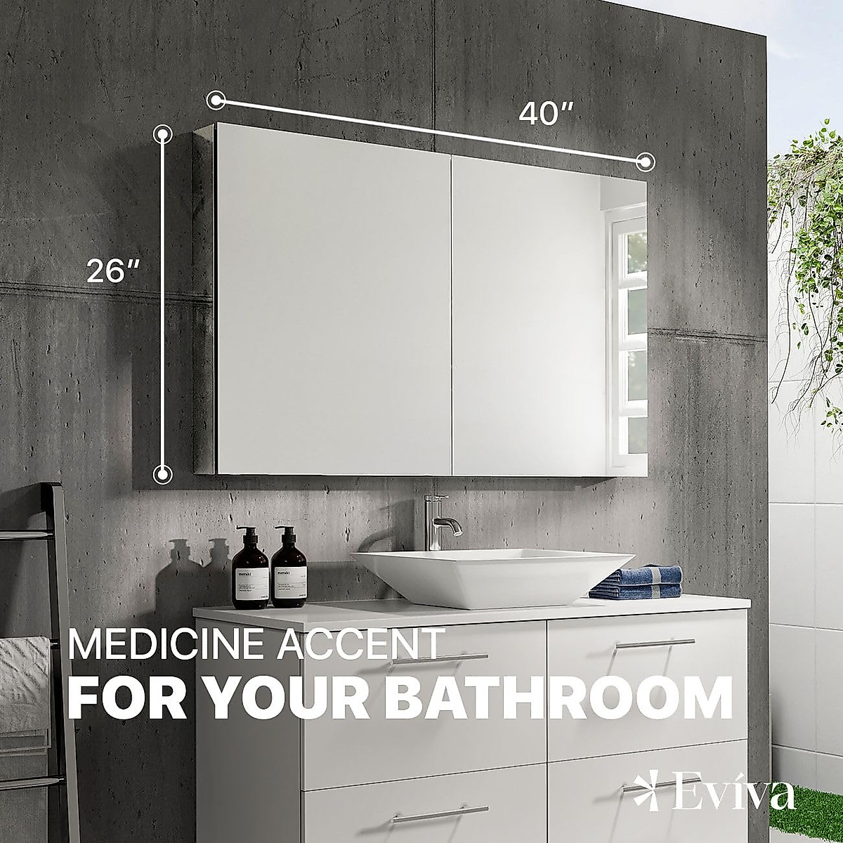 Eviva Elegant Lazy 40-Inch Mirror Medicine Cabinet in Classic White - Illumination-Free Storage Solution