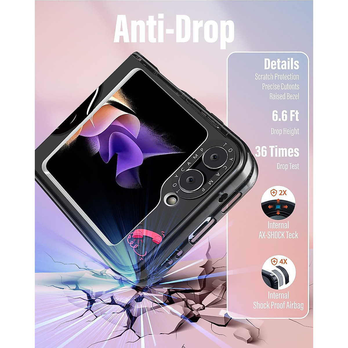 Toycamp for Samsung Galaxy Z Flip 5 Case with Ring Holder, Cute Fun Funny Skull Skeleton Scary Face Designed Shockproof Protective Designer Phone Cases for z flip 5 for Women Girls Boys Teens Kids