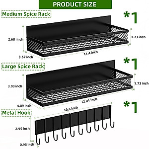 Umomi Magnetic Spice Rack for Refrigerator, 3 Pack Magnetic Shelf for Refrigerator, Moveable Fridge Magnetic Spice Racks with 10-Hook Rack for Kitchen Organizers and Storage