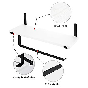 Godimerhea White Floating Shelves with Towel Holder, Modern Wall Mounted Shelf Set of 2, Neutral Wooden Storage for Wall Decorative Hanging Shelf for Bathroom, Kitchen, Living Room