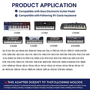 CGGXJP 9v Power Supply for Guitar Pedals, Adapter for BOSS Effects Pedal, Distortion, Casio Keyboard, PSA-120S ME-80 ME-70 ME-25 ME-50B GT-1 GT-10 GT-100, 850mA, Center Negative