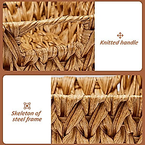 JMKaixin Wicker Storage Baskets, Water Hyacinth Storage Basket with Built-in Handles,2-Pack Hand Woven Baskets with Carry Handles for Storage 13.75" x 11" x 5"