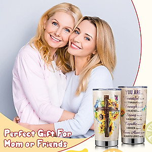 20 oz Stainless Steel Tumbler Christian Gift for Women Religious Inspirational Gifts Faith Vintage Cross Bible Vacuum Insulated Travel Coffee Mug for Women Friend Easter Birthday Gift (Sunflower)