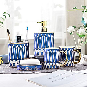 TFIIEXFL Ceramic Bath Accessory Set | Includes Liquid Soap or Lotion Dispenser w/Toothbrush Holder, Tumbler, Soap Dish