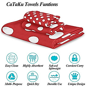 CaTaKu Towels Set 3-Piece, Polka Dot Canvas Towel Bathroom Sets, 1 Bath Towel, 1 Washcloth, 1Hand Towel, Red and White Towel Set of 3 Soft Multifuntion for Home Kitchen Hotel Gym Swim Spa.