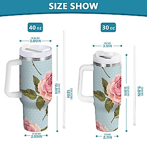 Adornlife Flower Rose 40 oz Tumbler with Handle and Straw Lid, 100% Leak-proof Travel Coffee Mug, Stainless Steel Insulated Cup For Beverages, Cupholder Friendly