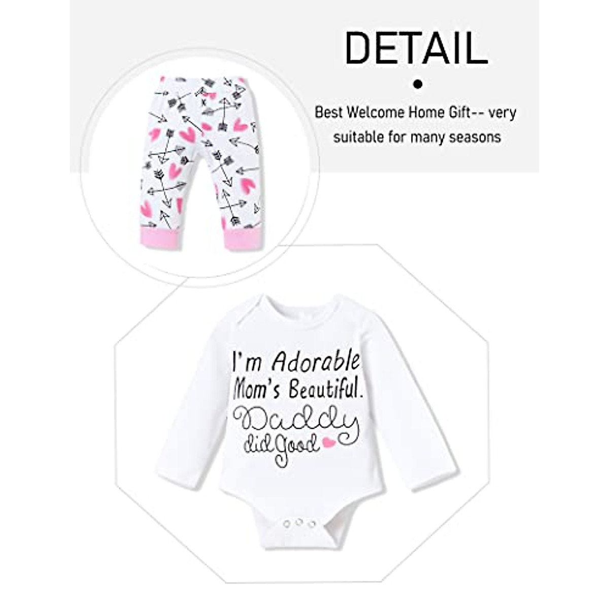 SEYOUAG Baby Girl Clothes Cute Mommy Letter Romper Arrow Heart Pants Newborn Girls Outfits Fall Winter Clothes Set (Adorable Pink, 0-3 Months)