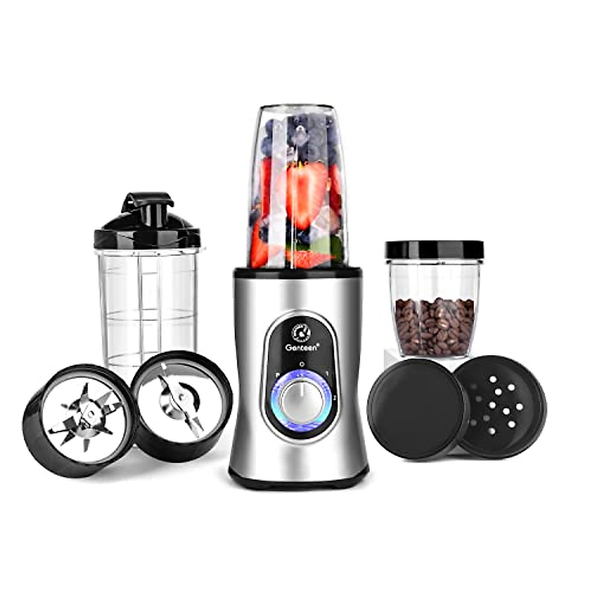 Personal Bullet Blender for Shakes and Smoothies, Genteen 650W Smoothie Blender & Single Serve Blender for Protein Shakes | 9 Pcs Personal Blender with 3 Speeds,24+17oz Travel Bottles BPA Free