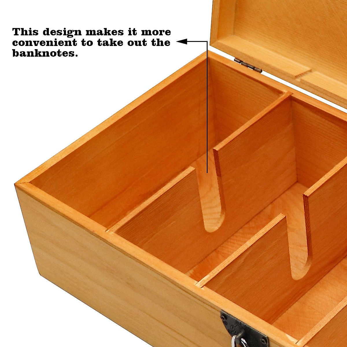Bronze Wooden Lockable Currency Tray, 5 Compartment Cash Organizer, Cash Organizer Money Storage Box with Lockable Cover, Money Organizer for Cash