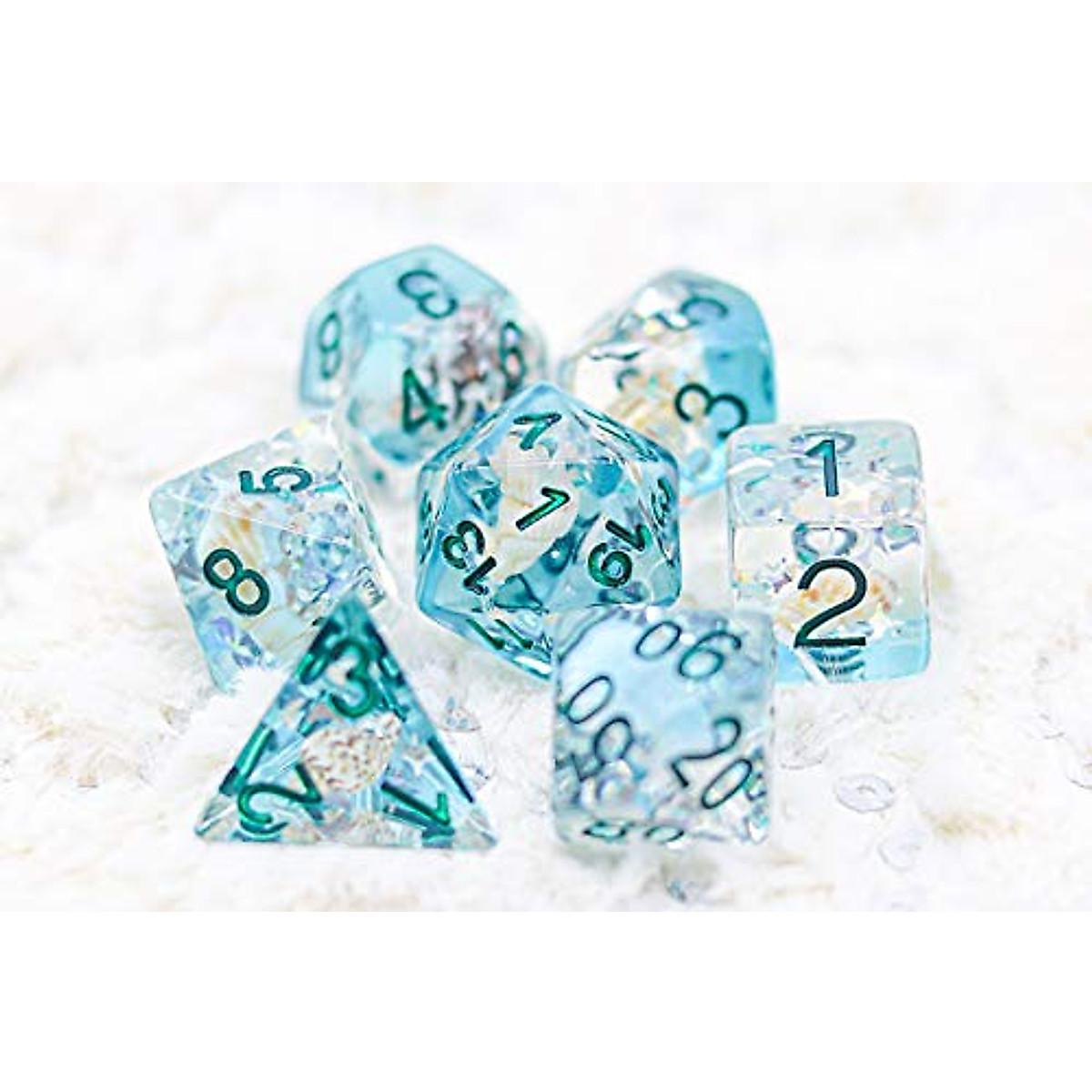 Blue Ocean of Seashell DND Dice Set for Dungeons and Dragons Gifts, D&D, D and D, Pathfinder, Accessories, D20, Polyhedral, Resin Dice, Metal, Dice Tray, Tower, Bag, Box
