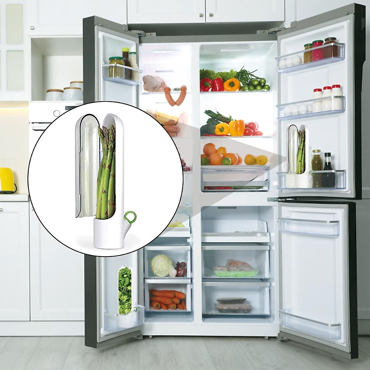 Lwuey Herb Savor Pod, Saver for Refrigerator Fresh Keeper Container Vegetable Preservation Bottle Vanilla Storage Cup Keep Greens Practical Tool Cilantro Mint Leaves Parsley Asparagus Kitchen Home