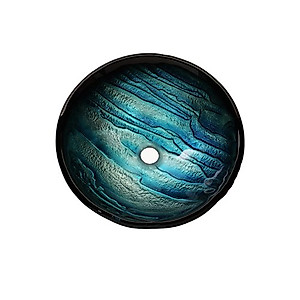 AUS Nature Series™ Blue Glass Bathroom Vessel Sink and Waterfall Faucet Combo Set with Matching Disk and Pop-Up Drain, Satin Nickel Finish