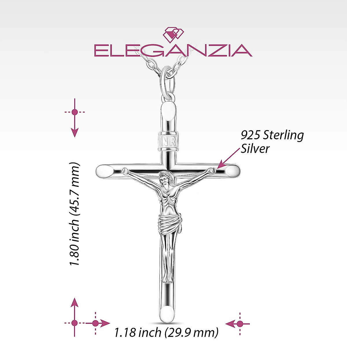ELEGANZIA Sterling Silver Crucifix Necklace Women Cross Necklace for Men Catholic, Crucifix Pendant with Adjustable 22-24 Inch Silver Necklace Chain Cross Pendant